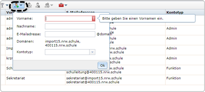 Reiter "Benutzer" | Netzwerk-Moodle